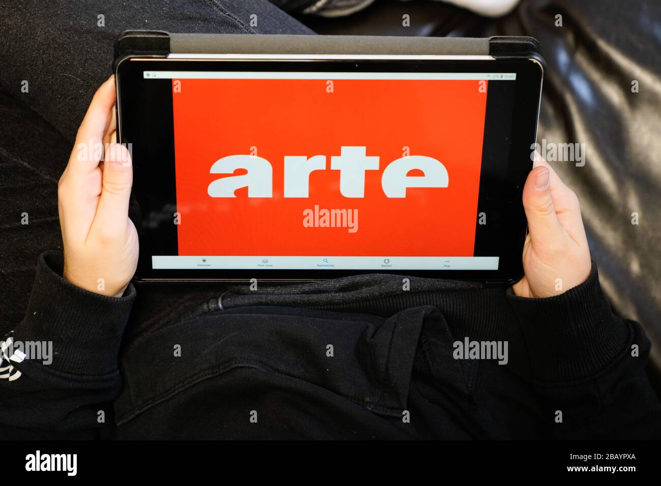 Bordeaux , Aquitaine / France - 03 15 2020 : arte sign logo on screen ...