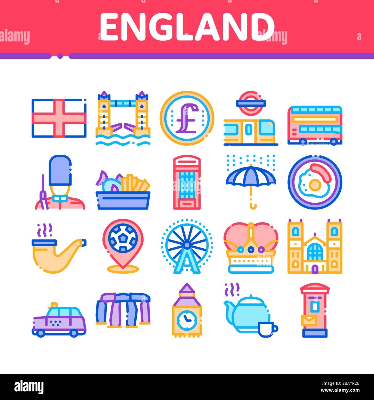 England United Kingdom Collection Icons Set Vector Stock Vector Image ...