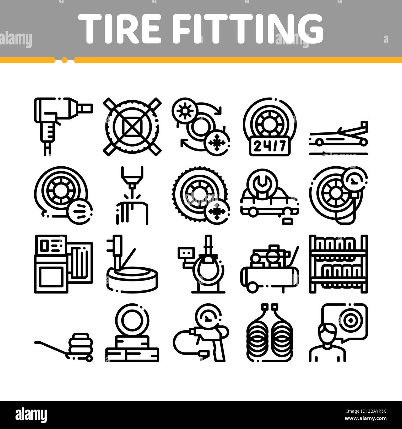 Tire Fitting Service Collection Icons Set Vector Stock Vector Image ...