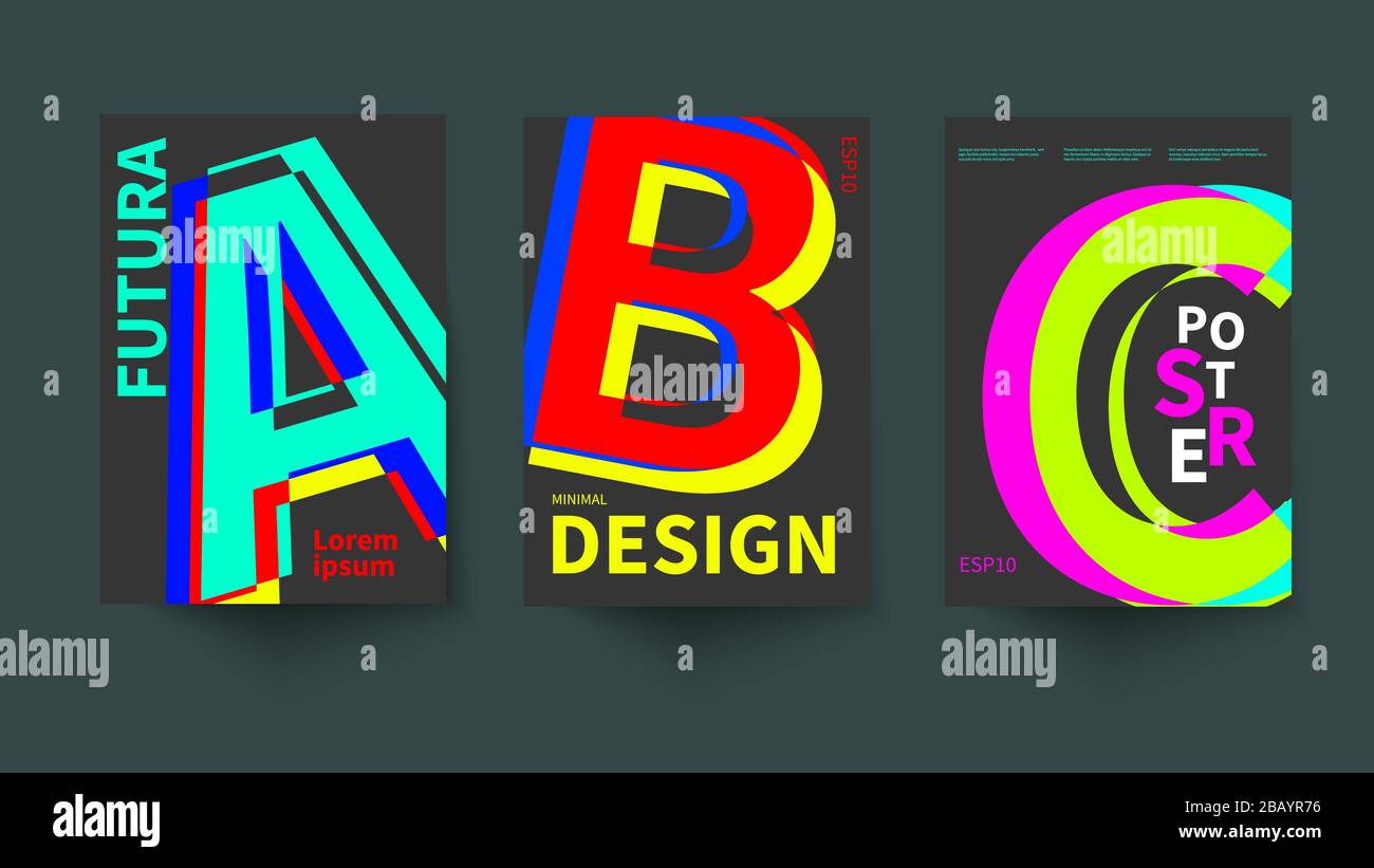 Swiss posters with typography, color letters on black background ...