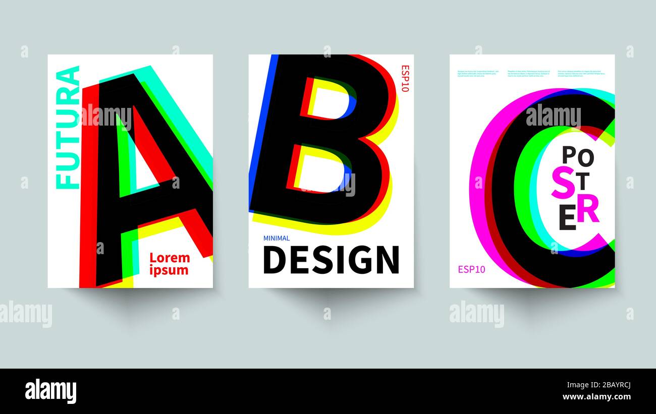 Swiss posters with typography, color letters on white background ...