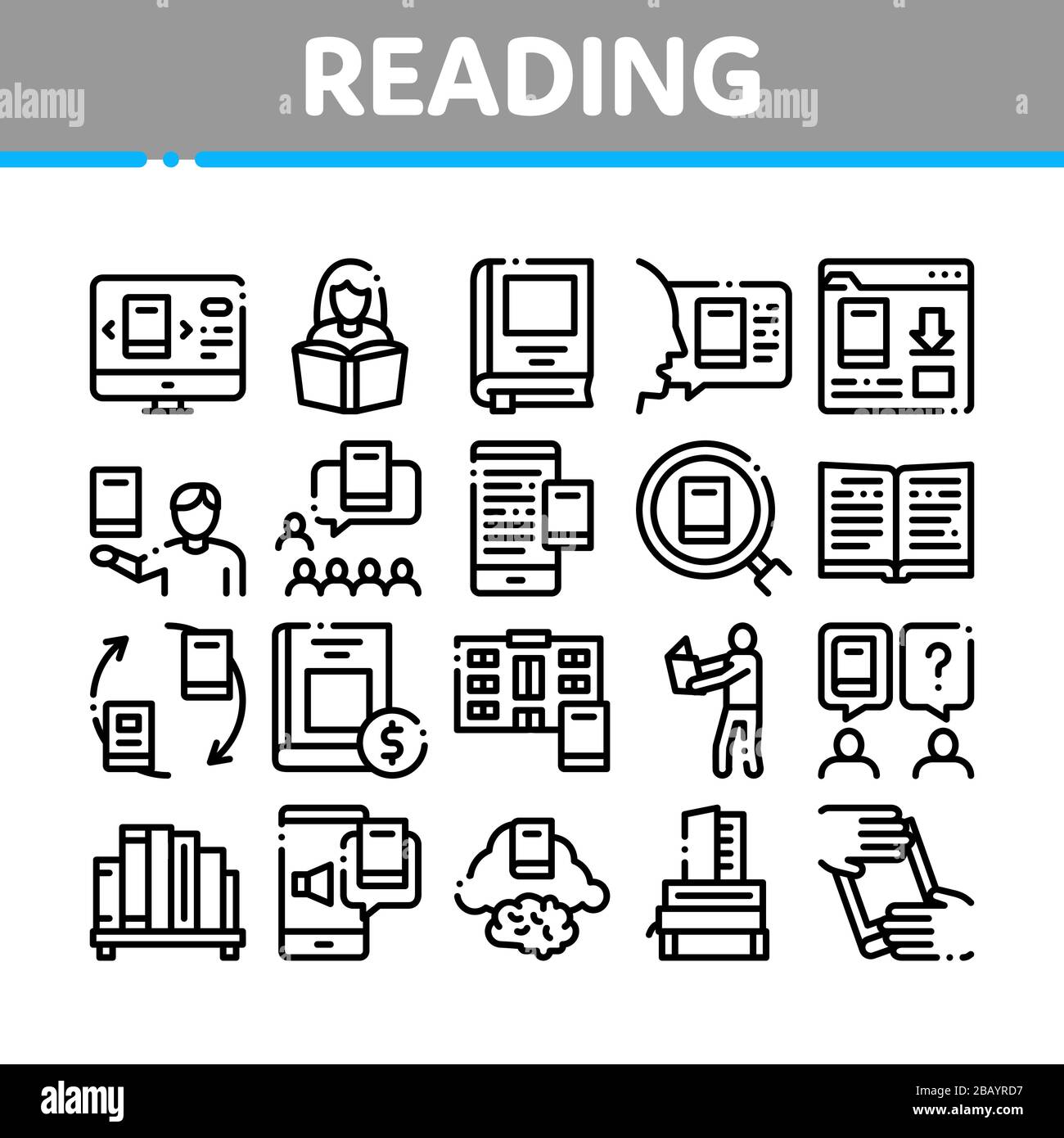 Reading Library Book Collection Icons Set Vector Stock Vector Image ...