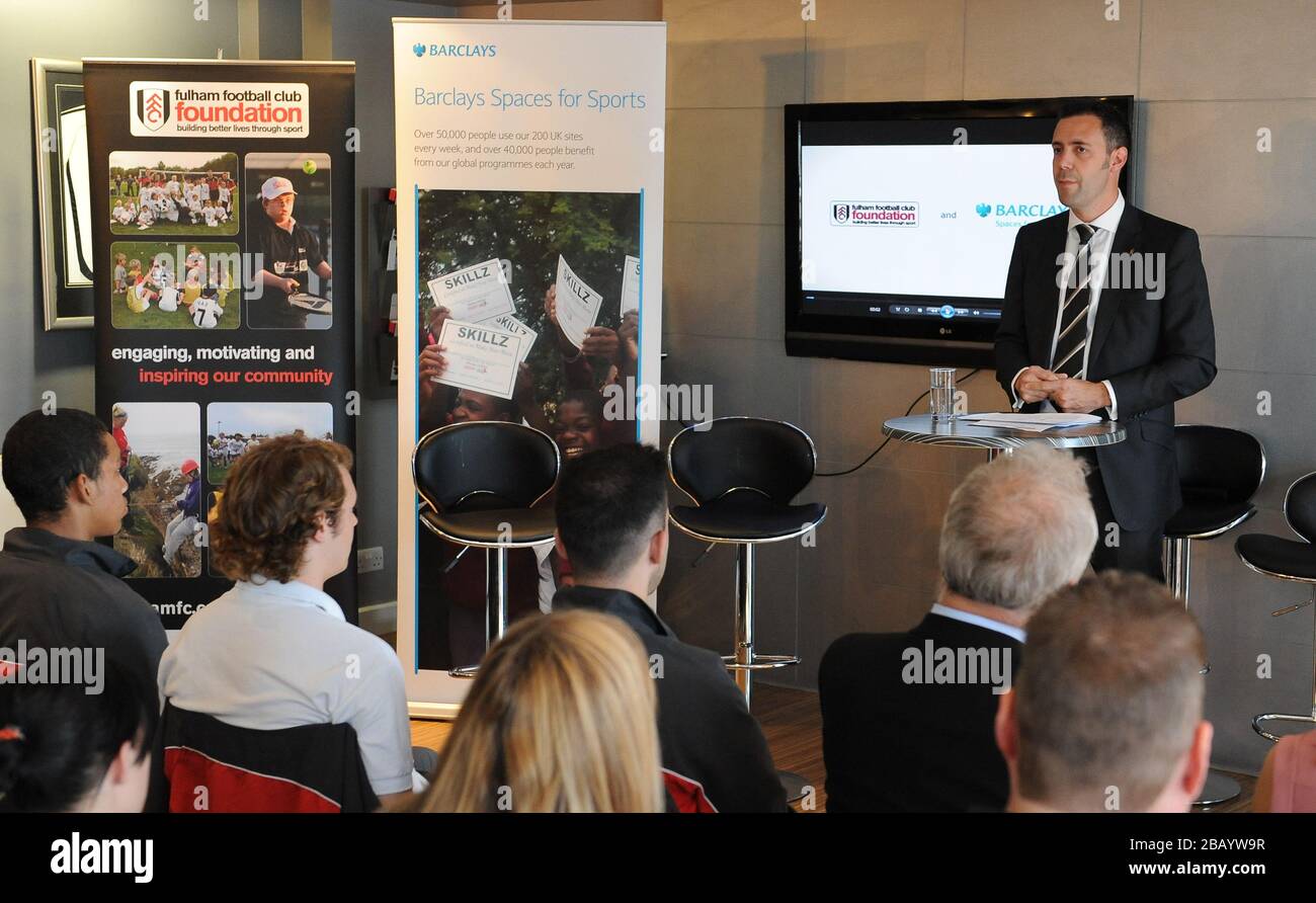 Fulham Foundation chief executive Steven Day addresses the room Stock ...