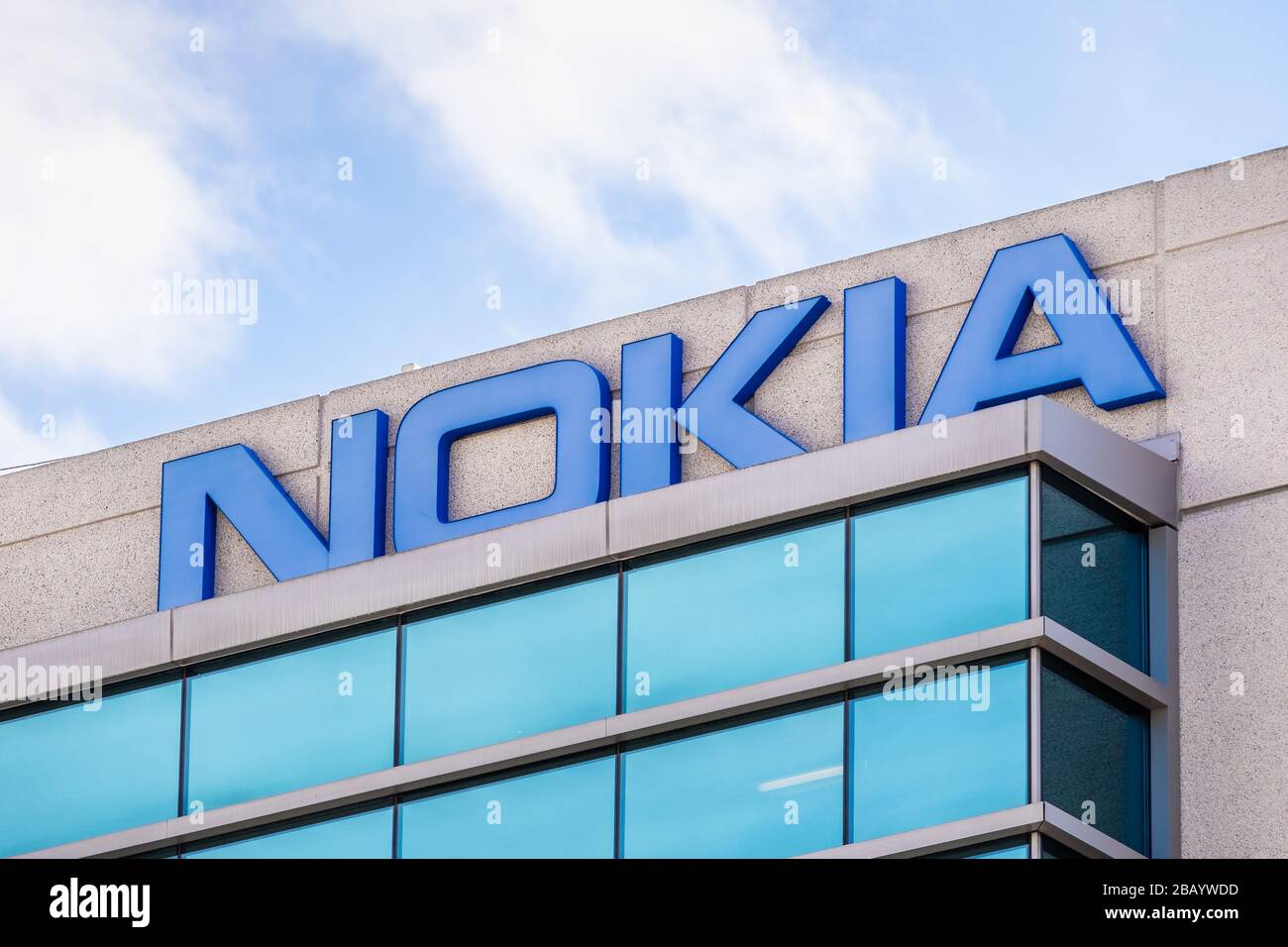 Mar 23, 2020 Sunnyvale / CA / USA - Nokia sign posted at their offices ...