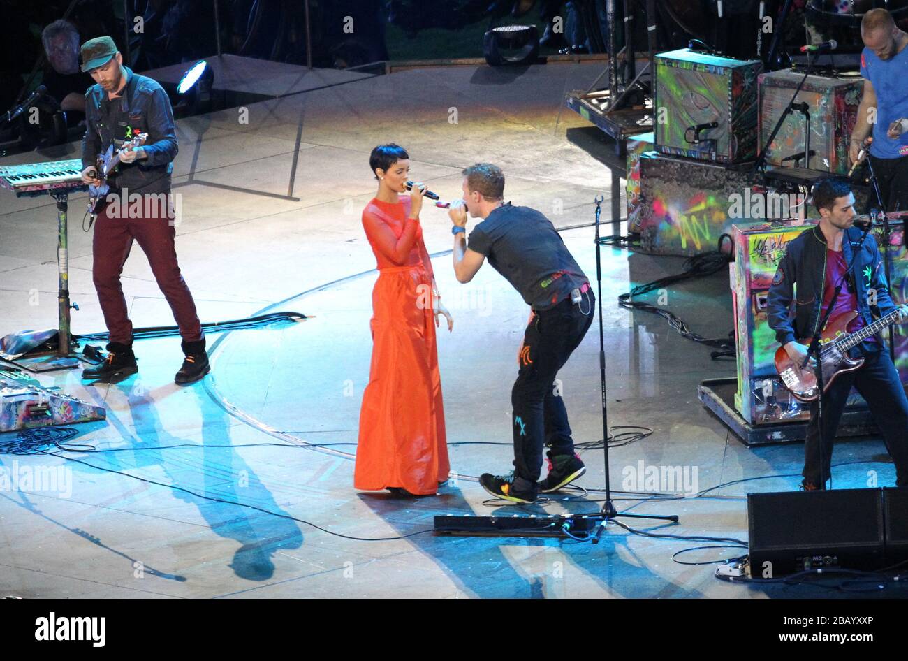 Rhianna and Chris Martin during the closing ceremony at the Olympic ...