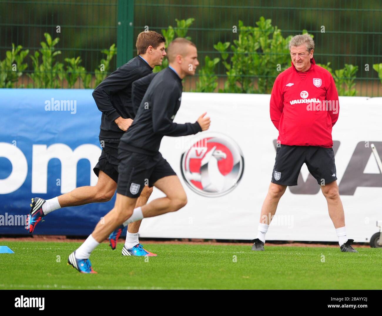 England's Manager Roy Hodgson watches Steven Gerrard (left) and Tom ...