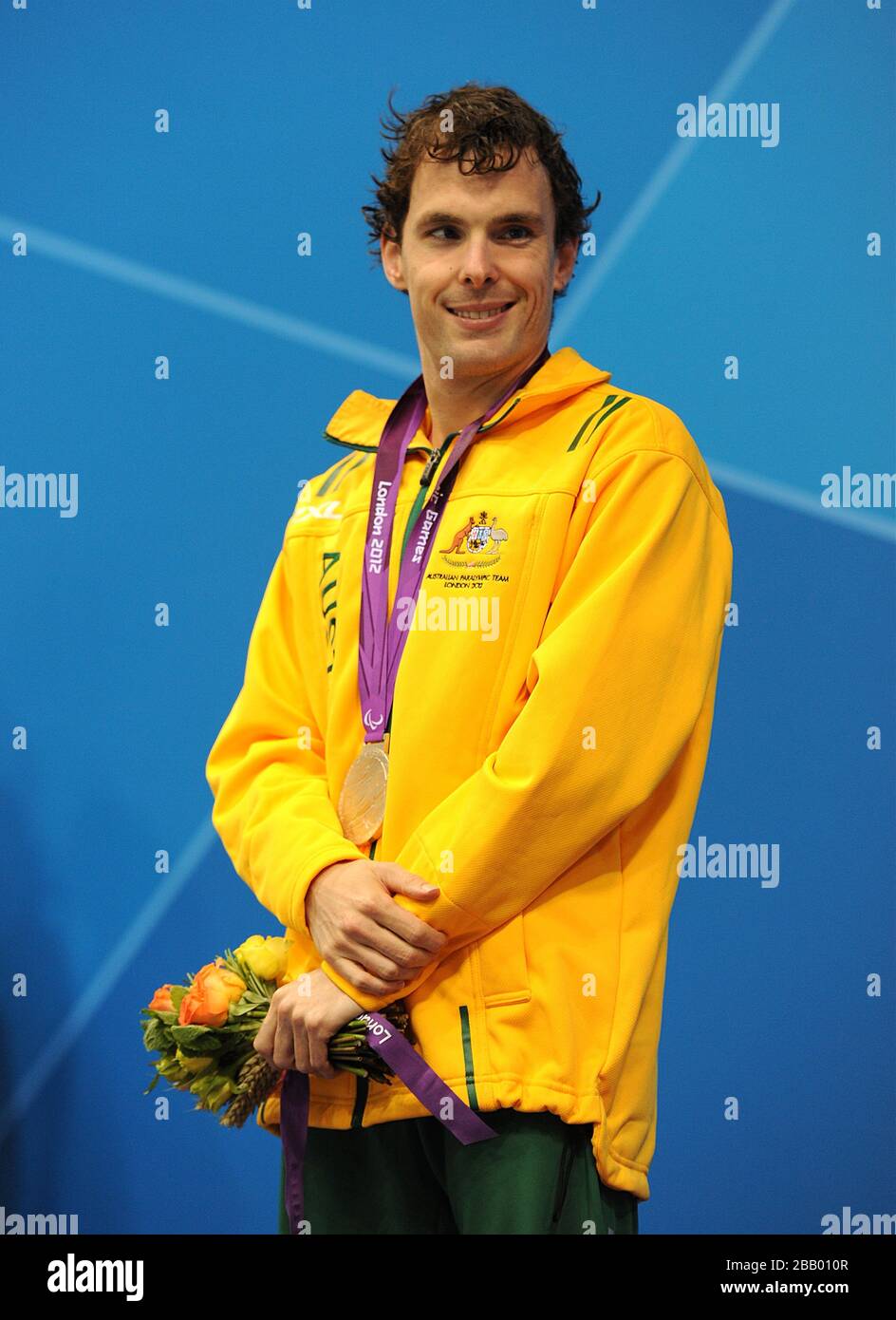 Australia's Matthew Levy on the podium with his silver medal in the Men ...