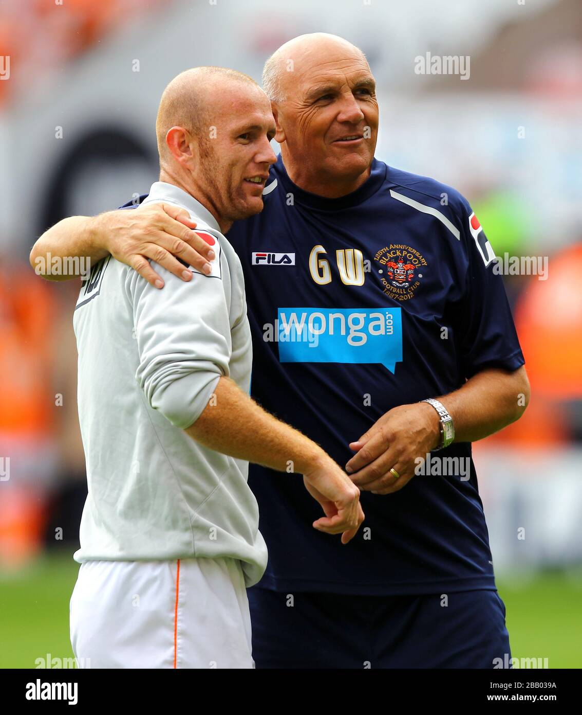 Blackpool goalkeeping coach George Wood (right) with Stephen Crainey ...