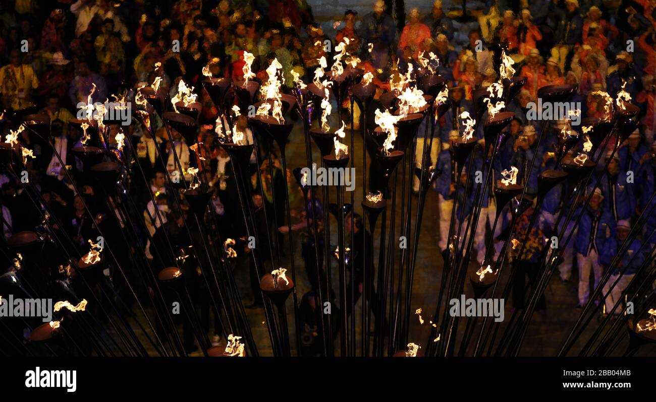 Lighting of the Paralympics torch during the opening ceremony at the ...