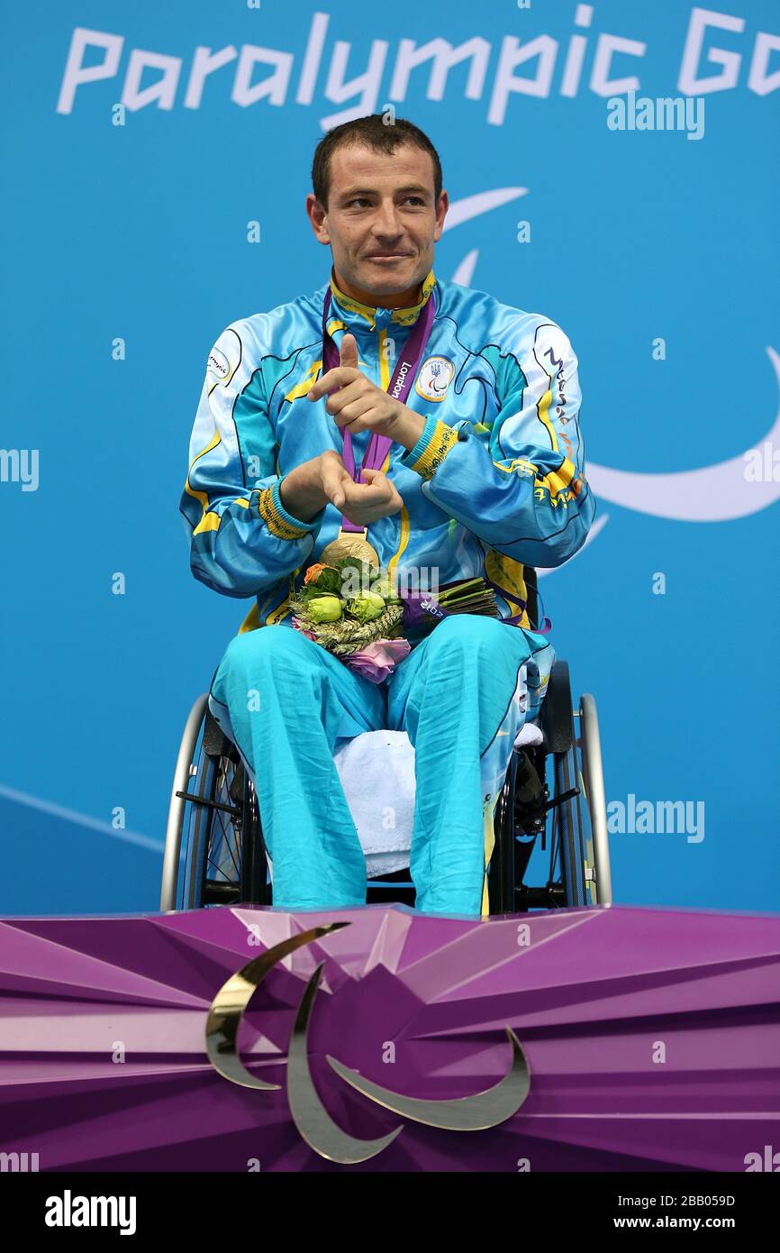 Ukraine's Eskender Mustafaiev celebrates his Gold medal during the ...