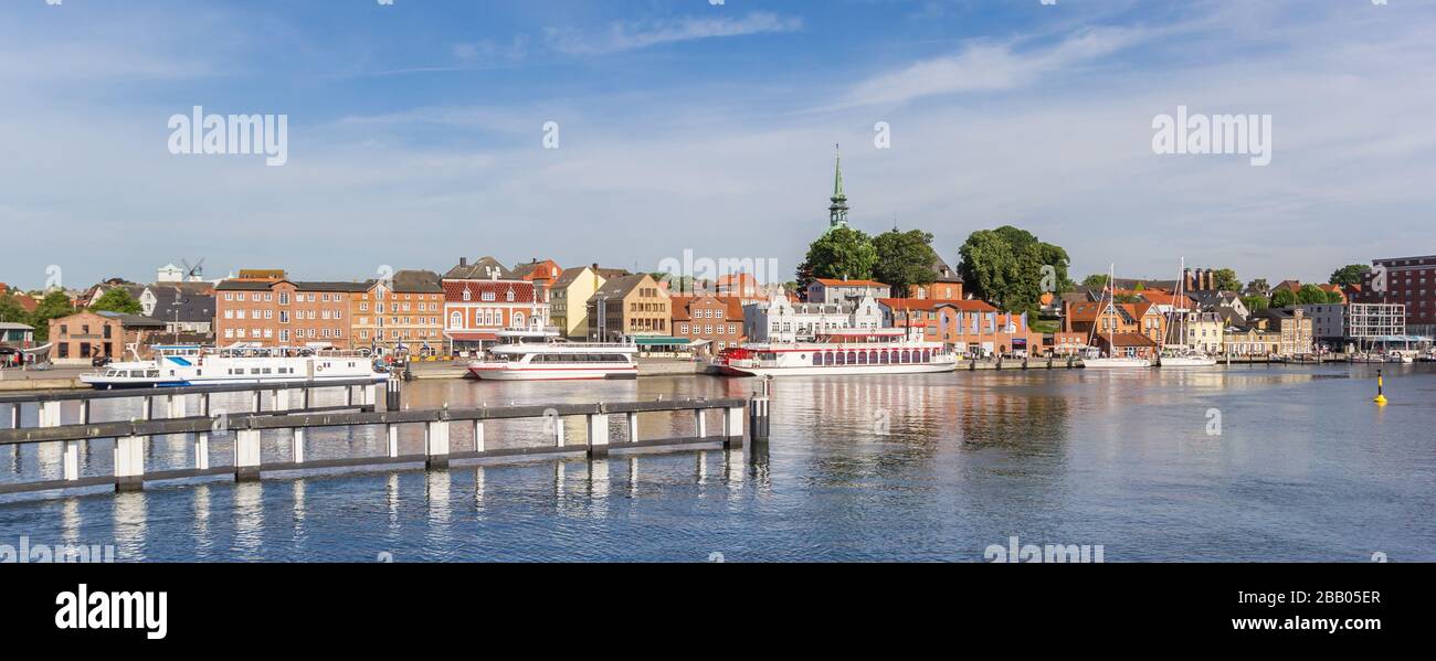 Panorama of the Schlei river and historic city Kappeln, Germany Stock ...