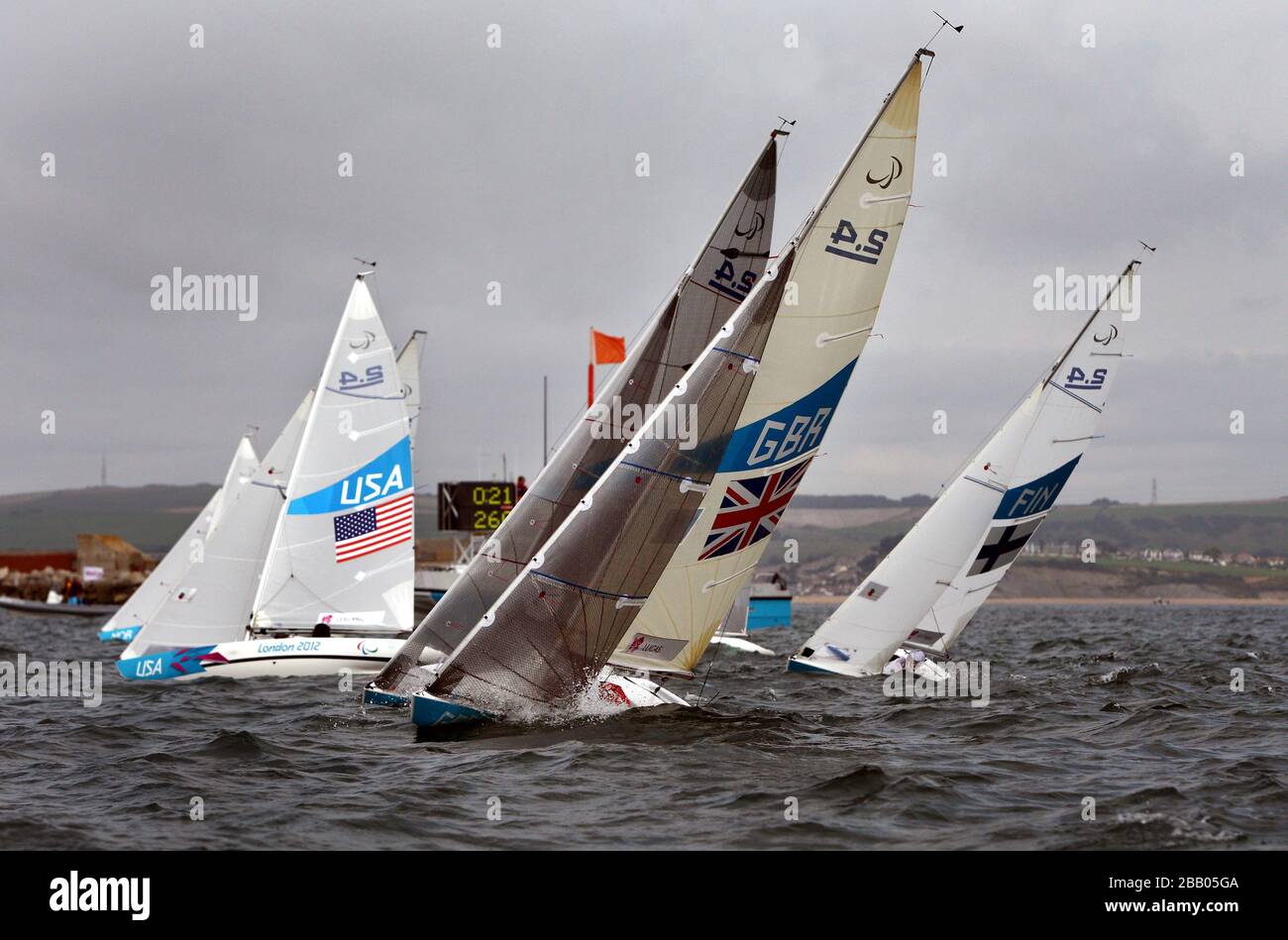 The 2.4 sailor start line during Paralympic racing at the Sailing venue ...