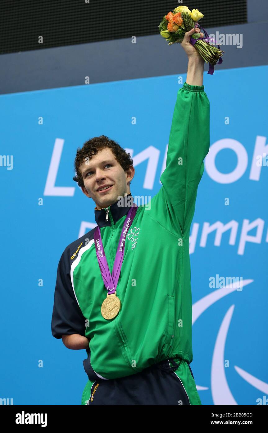 Ireland's Darragh McDonald celebrates during the presentation ceremony ...