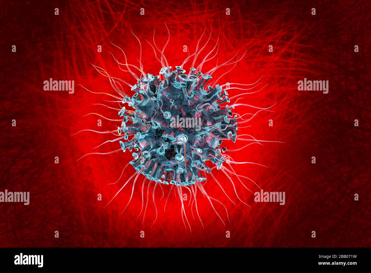 Illustration of coronavirus , covid-19, with tentacles on red ...