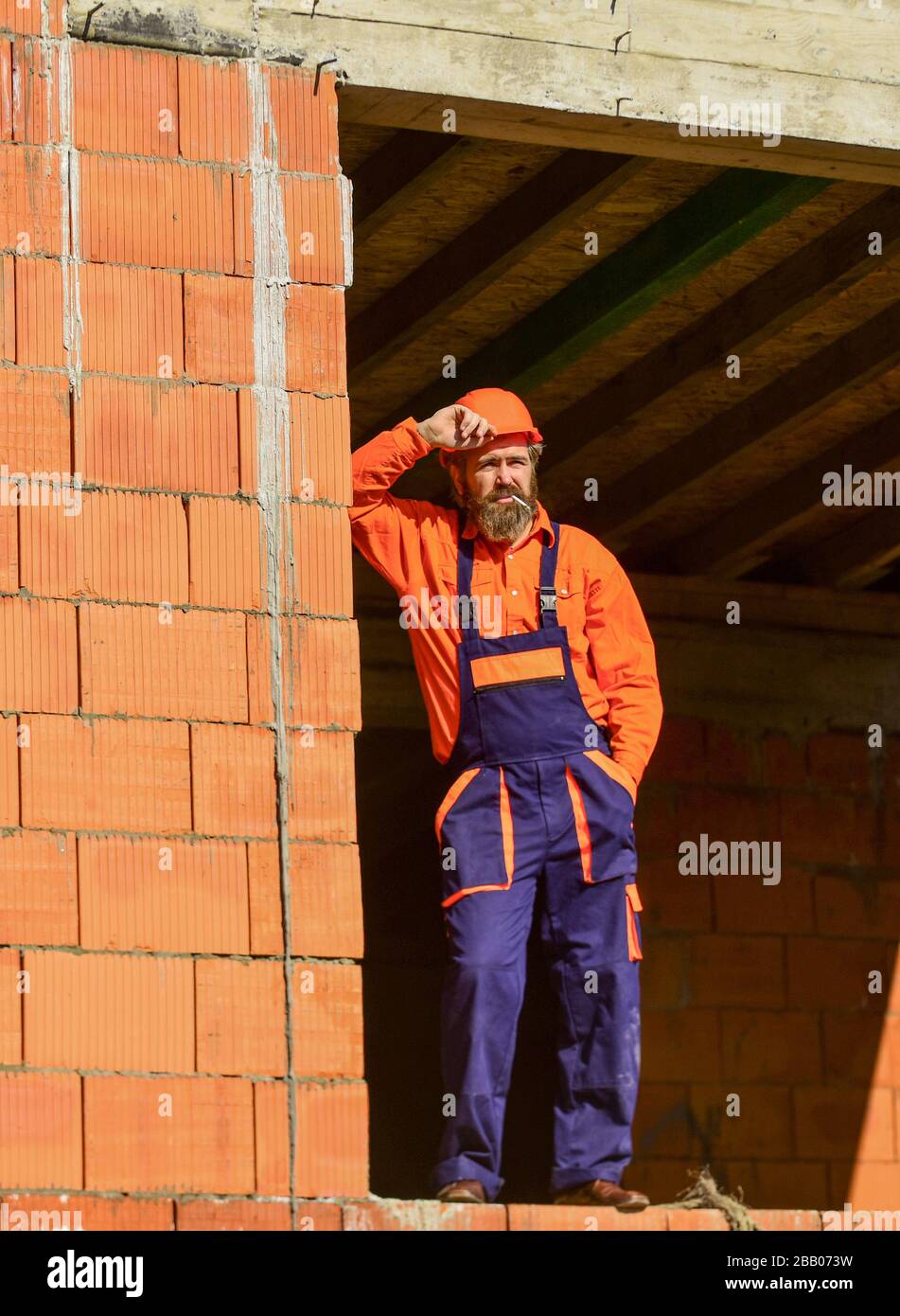 Regular day. Daily routine at construction. Well done. Repairman tired ...