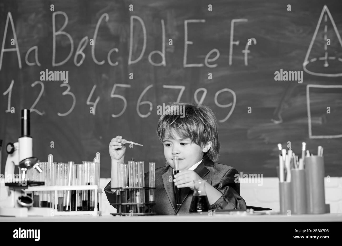 Basic knowledge primary school education. Educational experiment. Boy ...