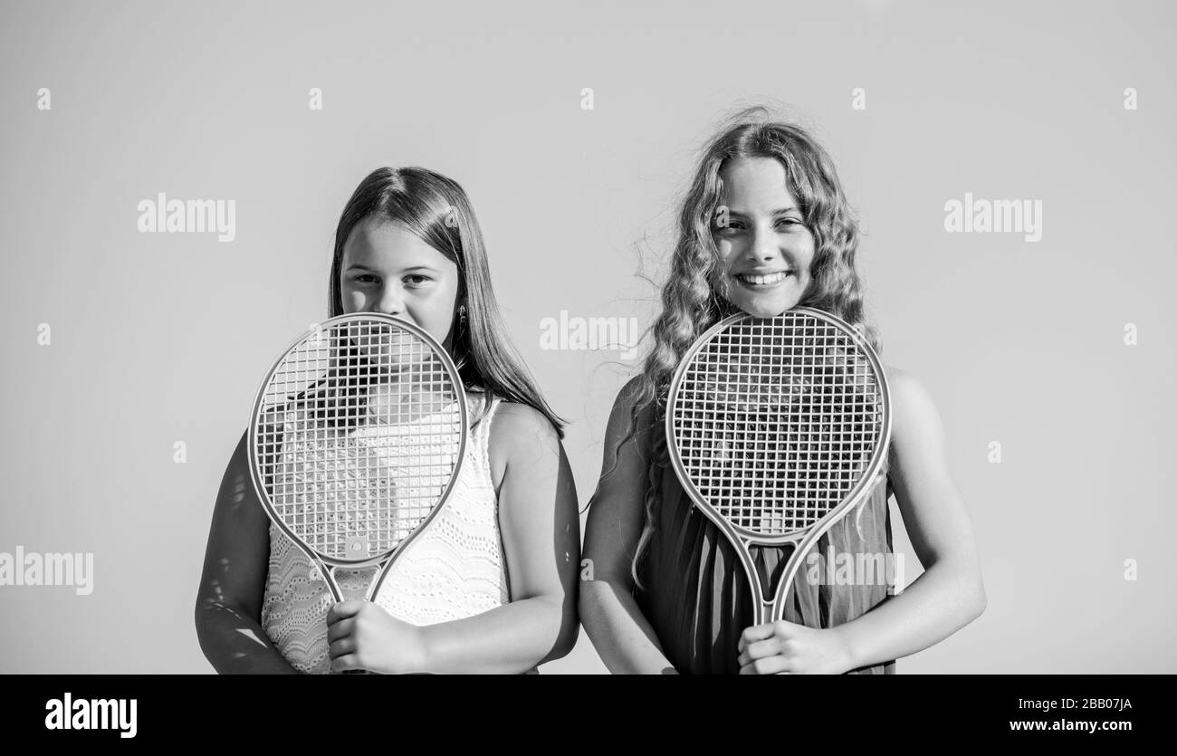 Little girl playing tennis Black and White Stock Photos & Images - Alamy