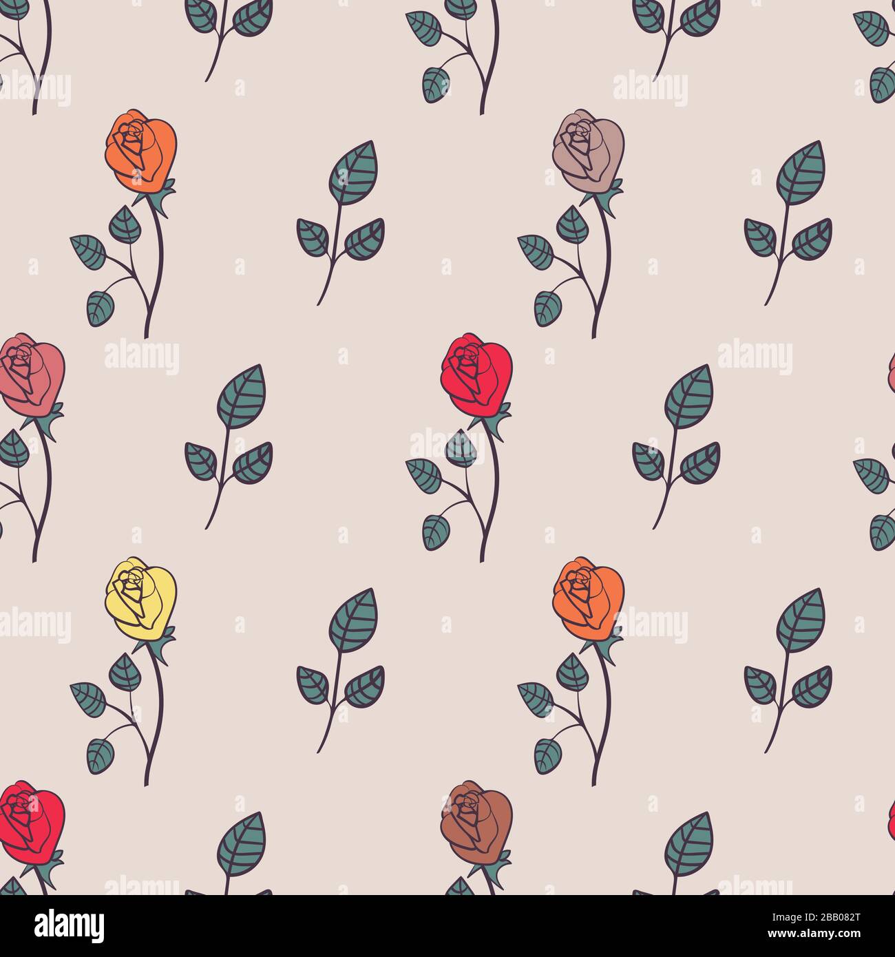 hand drawn roses seamless vector doodle pattern Stock Vector Image ...