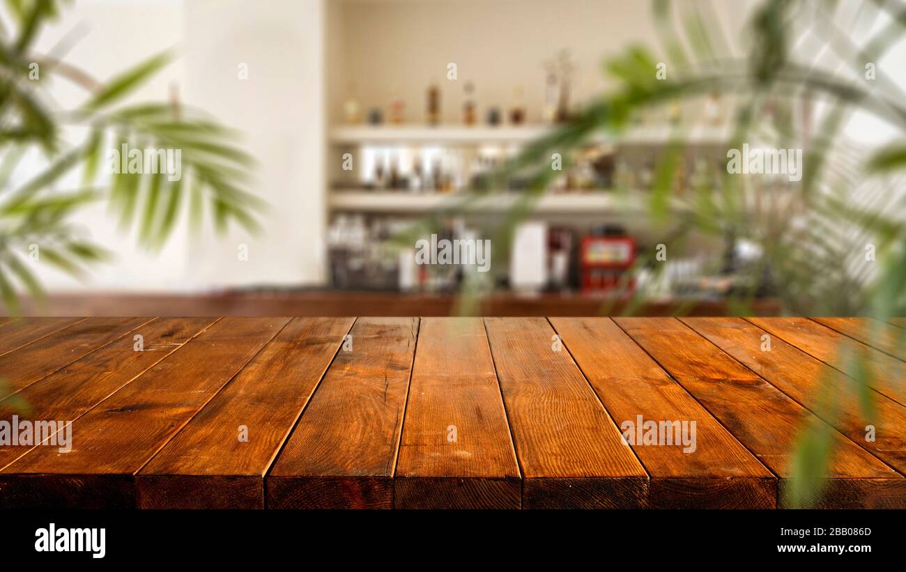 Kitchen interior and wooden table background with copy space for food ...
