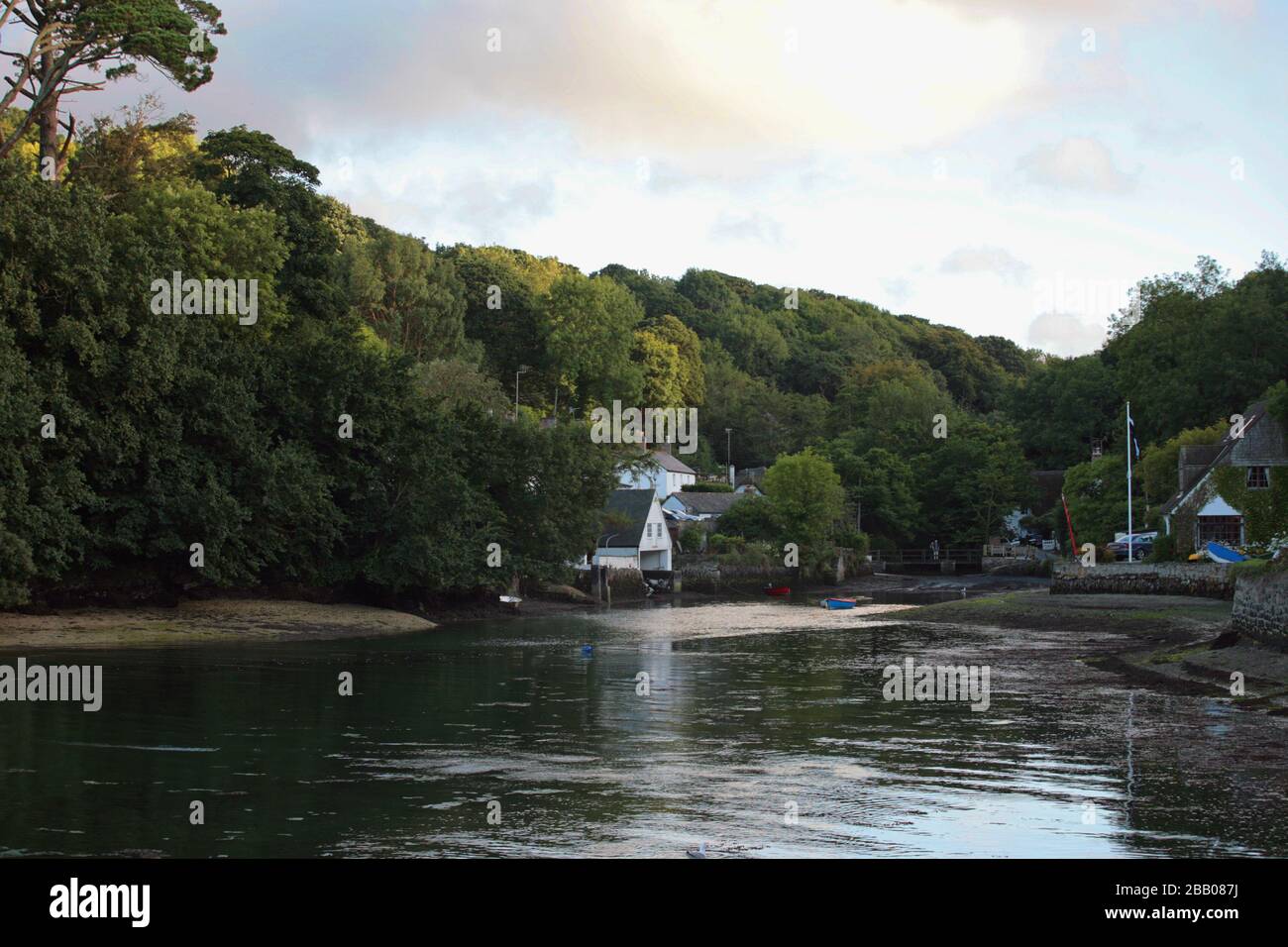 A quiet inlet of the Helford River at Helford Village looking up the ...