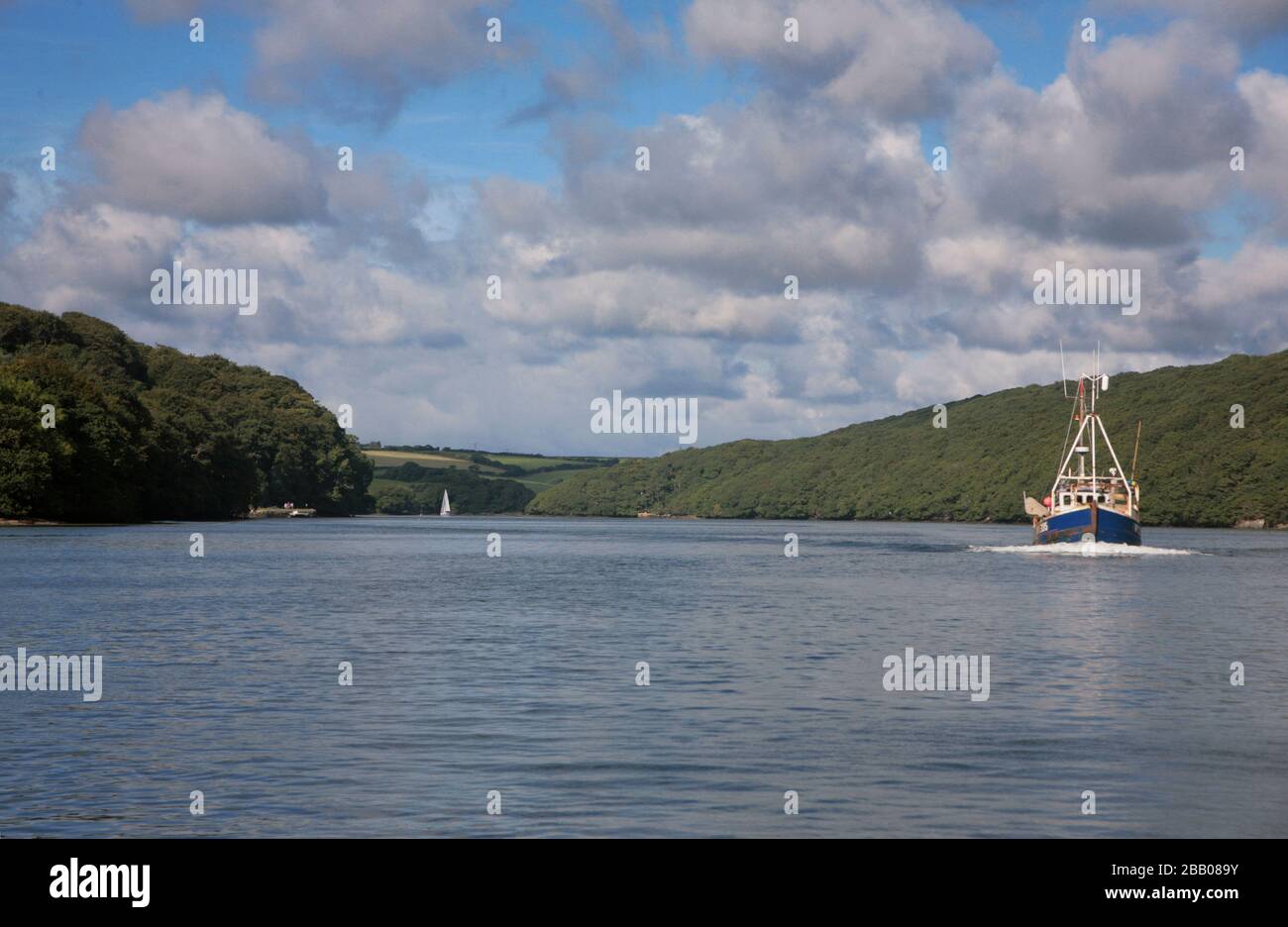 A quiet reach of the Helford River near Tremayne Quay looking upstream ...