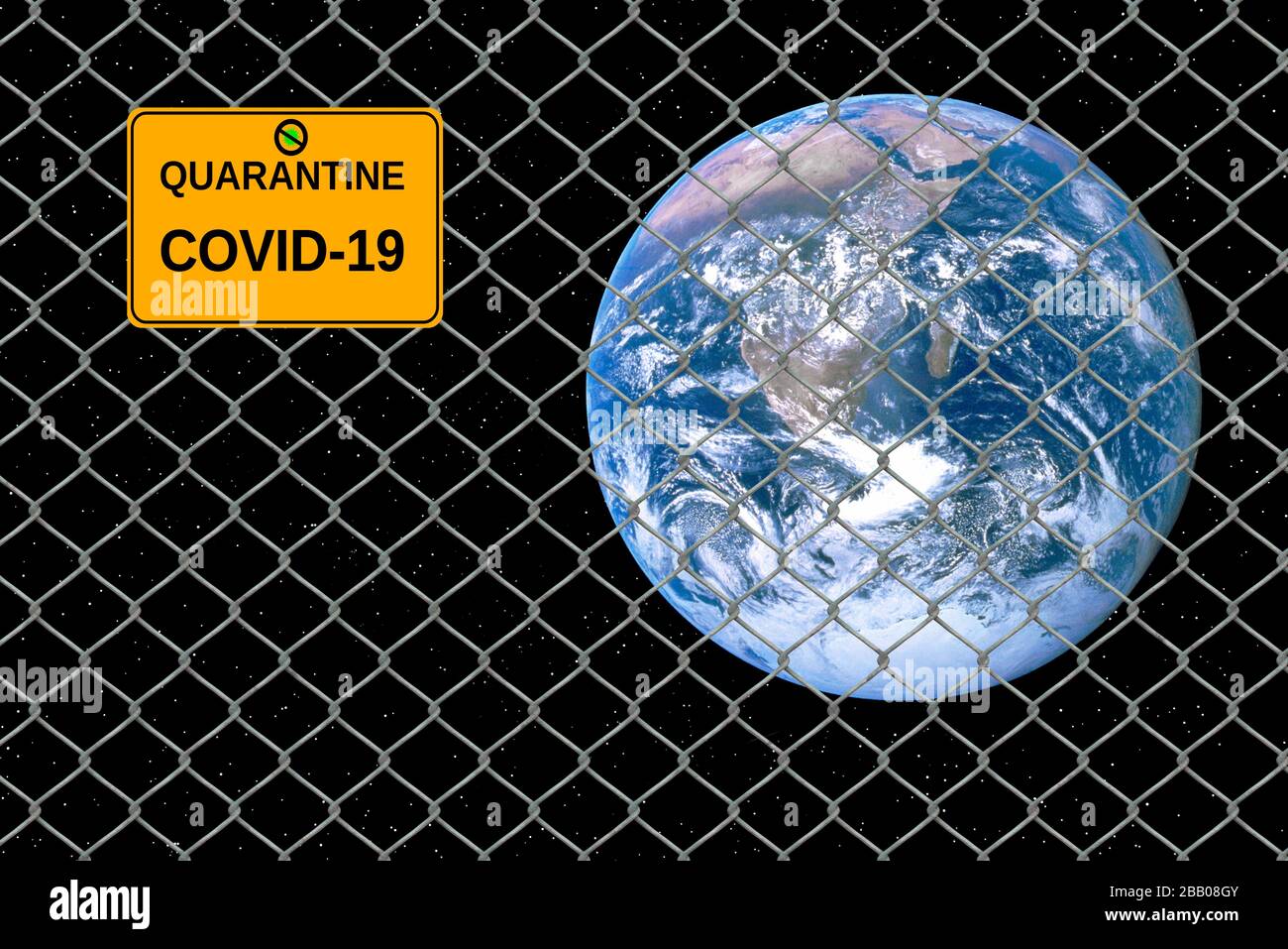 3D illustration representing with a fence and a covid-19 or coronavirus ...