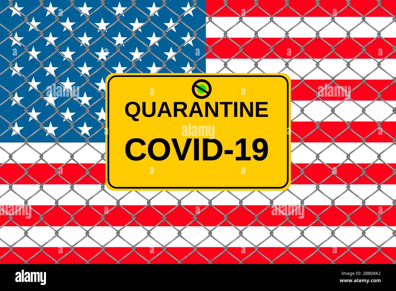 3D illustration representing with a fence and a covid-19 or coronavirus ...