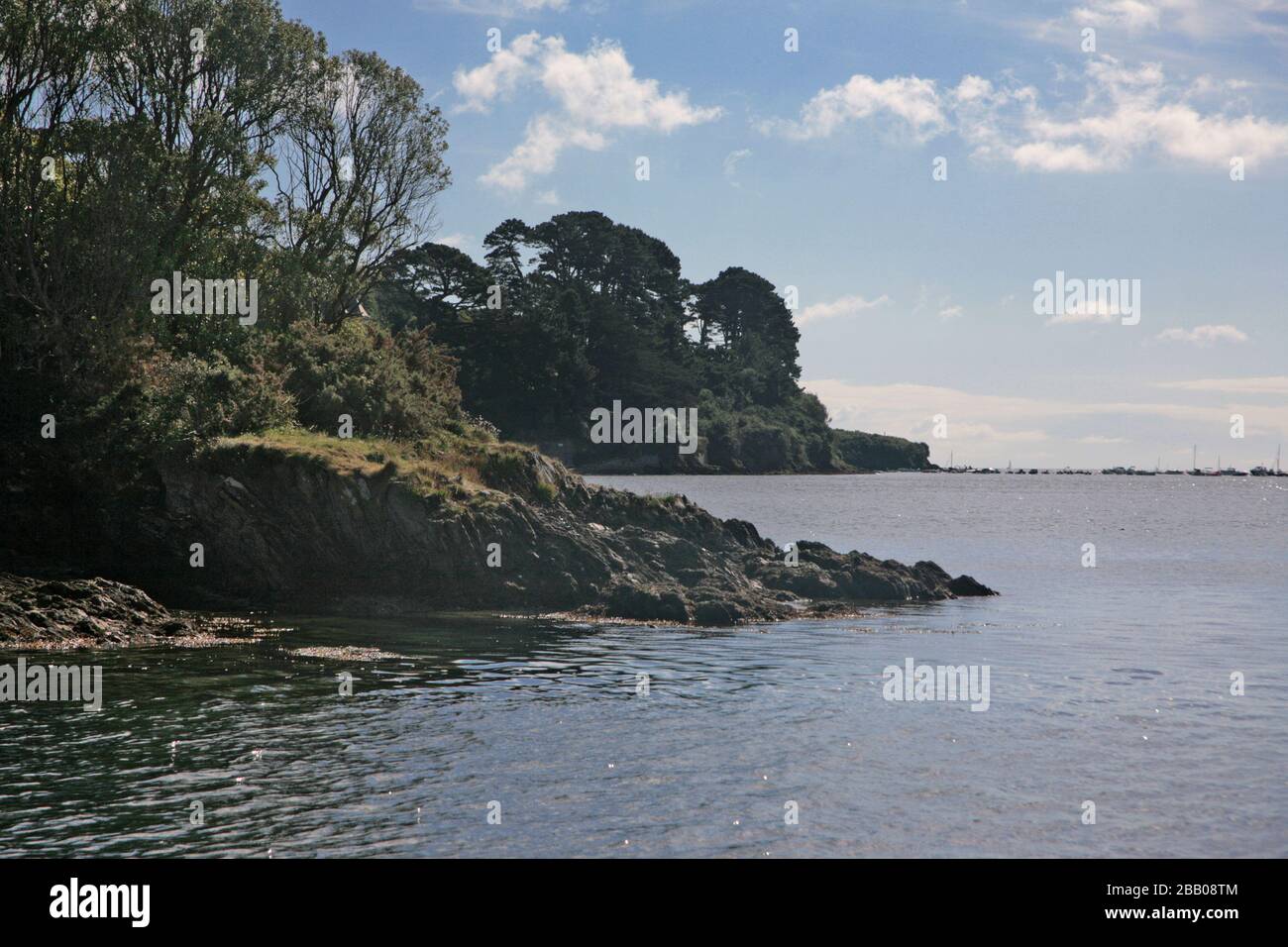 The Helford River opposite Helford Village looking downriver, with Pedn ...