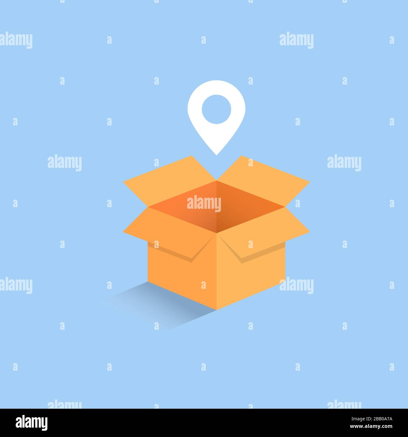 3d empty isometric cardboard opened box isolated on light blue ...