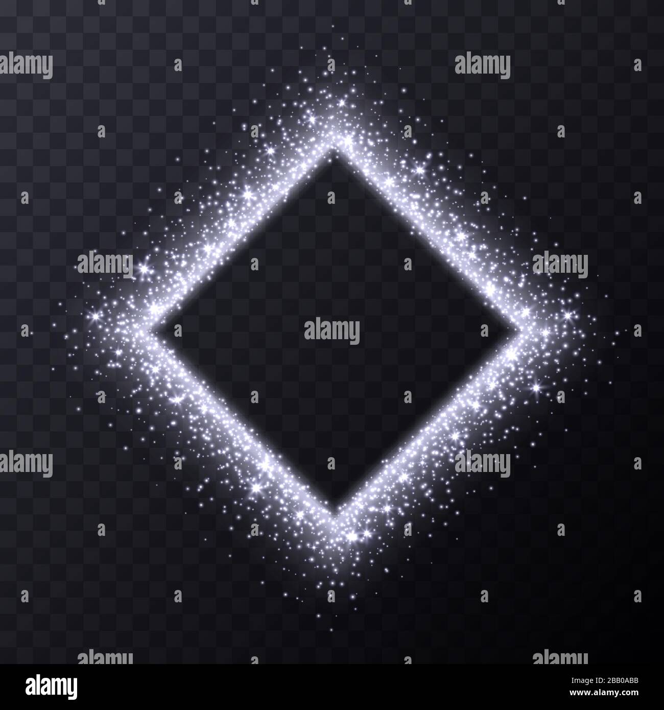 Silver rhombus frame with sparkles and flares, abstract luminous ...