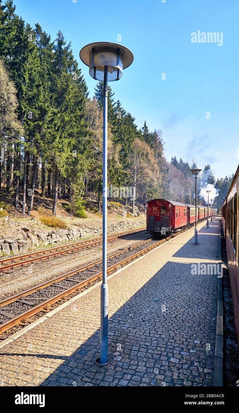 Lamps at the station for the steam locomotive. Narrow gauge railway in ...