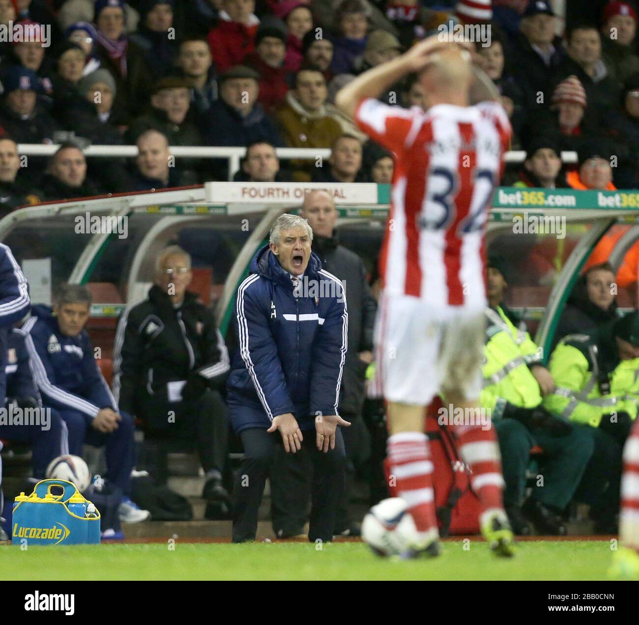 Stoke city manager mark hughes reacts during the match hi-res stock ...
