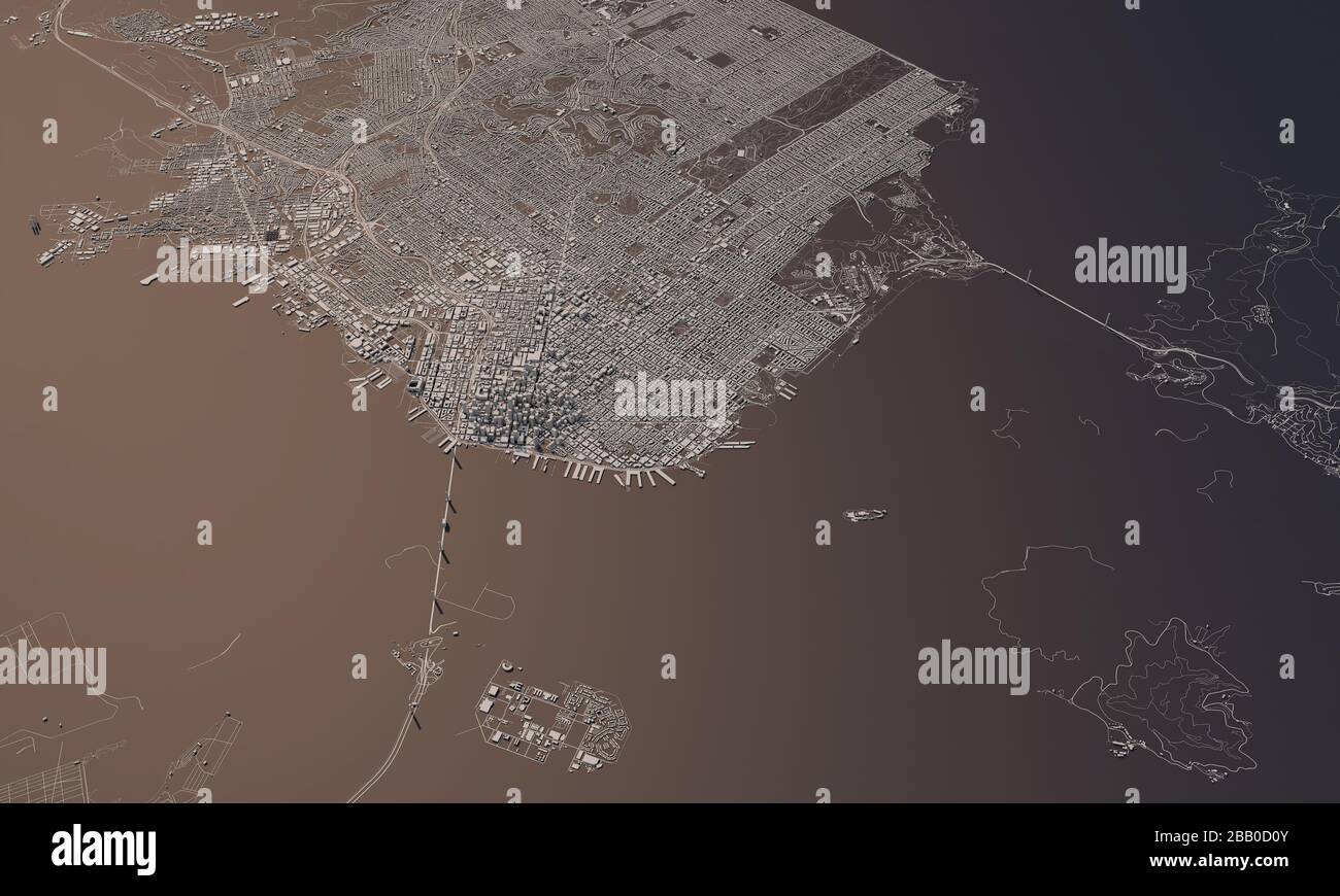 San Francisco city map 3D Rendering. Aerial satellite view Stock Photo ...