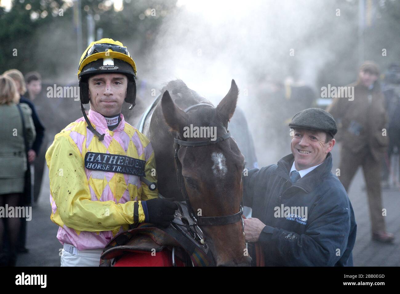 Jockey Leighton Aspell (left) with Junction Fourteen after winning the ...