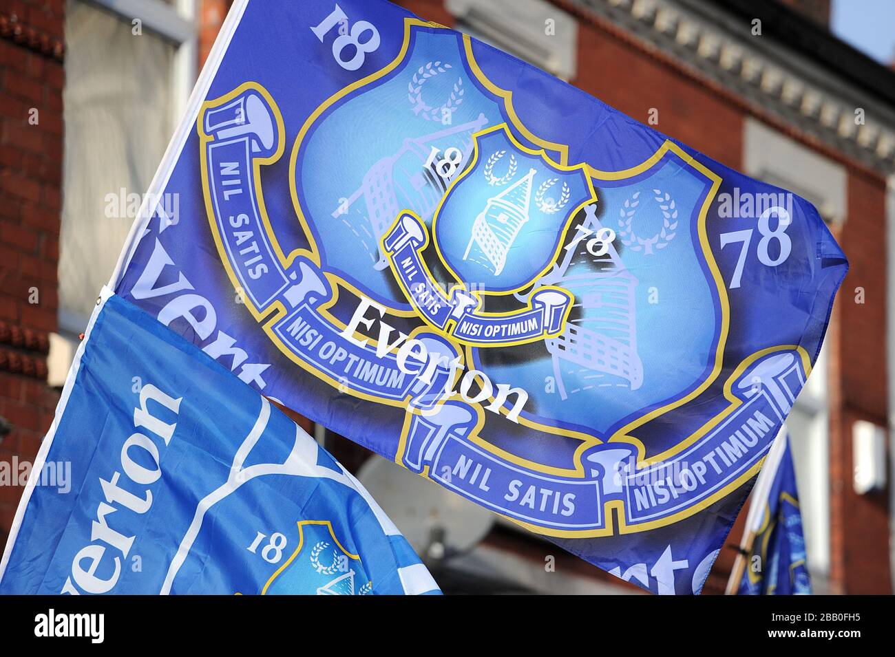 Everton flags flying outside Goodison Park Stock Photo - Alamy