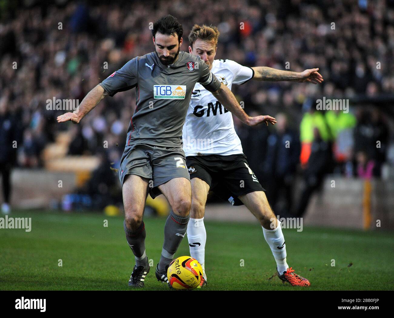 Port Vale's Chris Lines (right) and Rotherham United's Craig Morgan ...