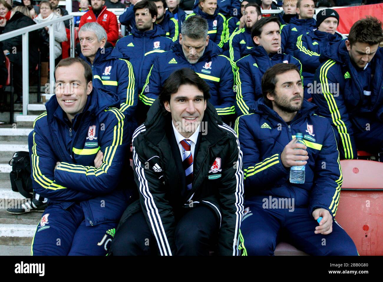 Middlesbrough's Manager Aitor Karanka (centre) sits on the bench with ...