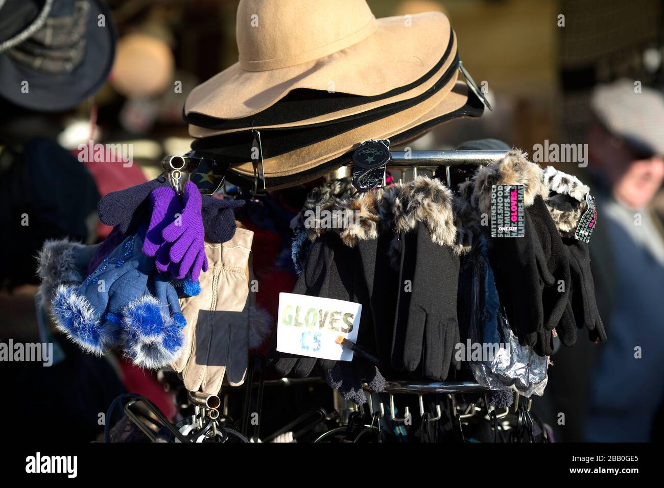 Gloves and hats for sale at Wetherby Racecourse Stock Photo - Alamy