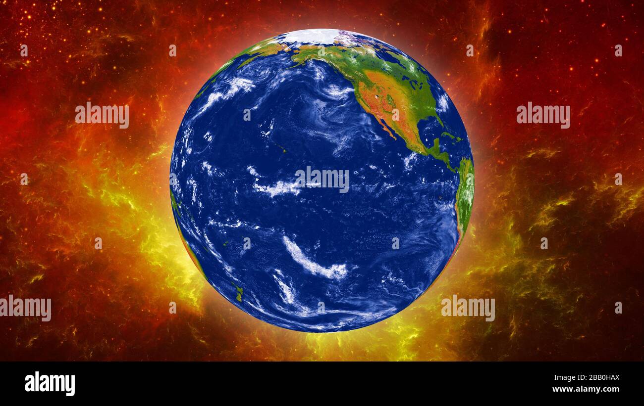 Planet Earth in night time with city lights in space with stars. 3d ...