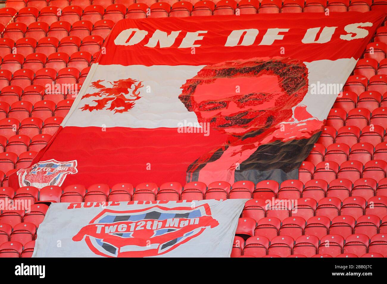 A Middlesbrough banner in the stands bearing an image of Middlesbrough ...