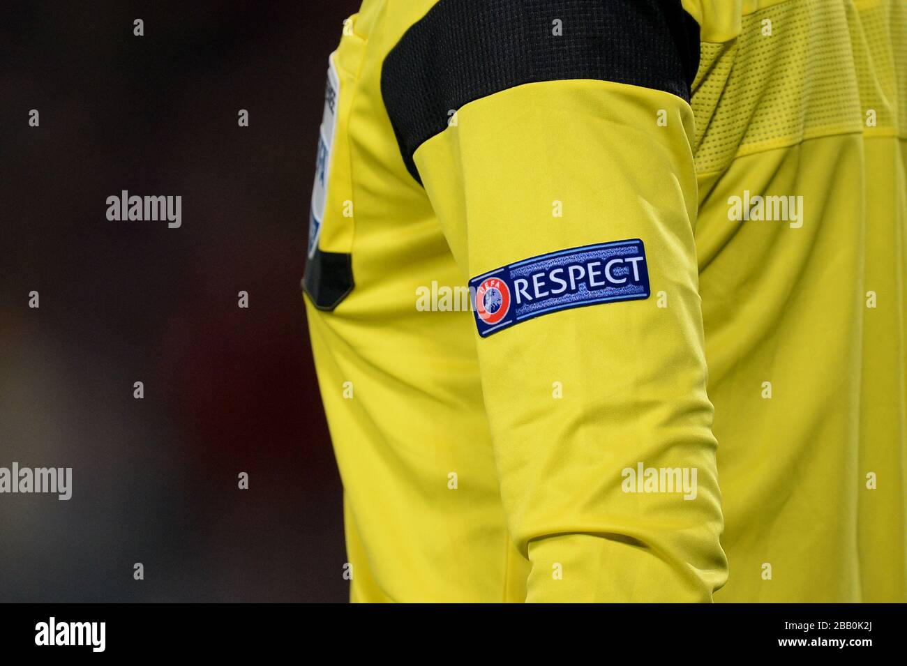 Detailed view of the UEFA Respect label on the sleeve of the 5th ...