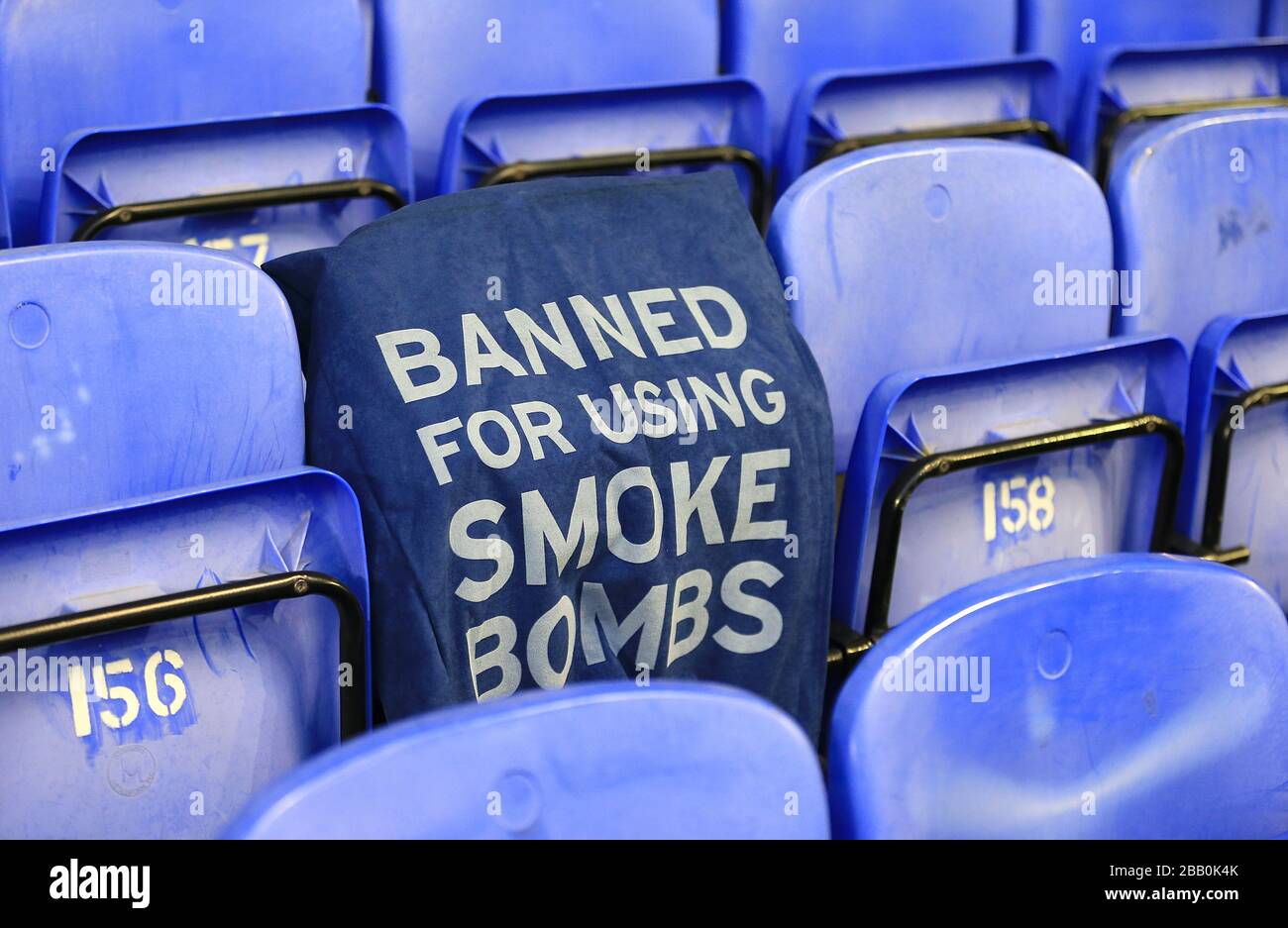 A sign at Goodison park shows a fans seat who has been banned from the ...