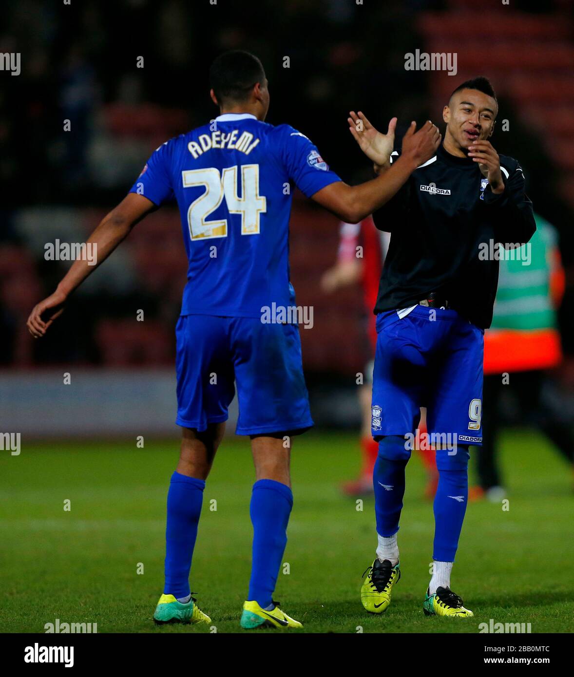 Birmingham City's Tom Adeyemi (left) and Jesse Lingard celebrate after ...