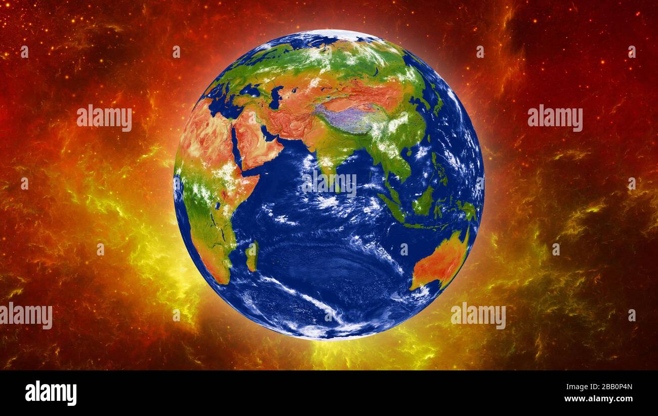 Planet Earth in night time with city lights in space with stars. 3d ...