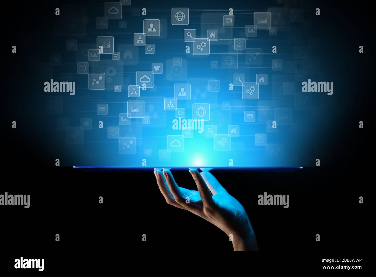 Applications icons on virtual screen, technology, development ...