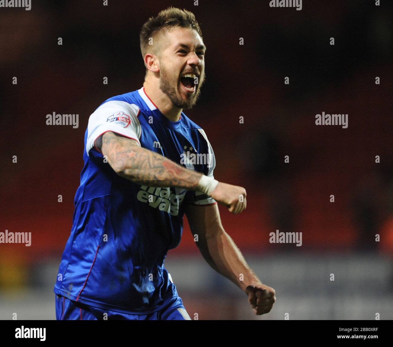 Ipswich Town's Luke Chambers celebrates his side's victory Stock Photo ...