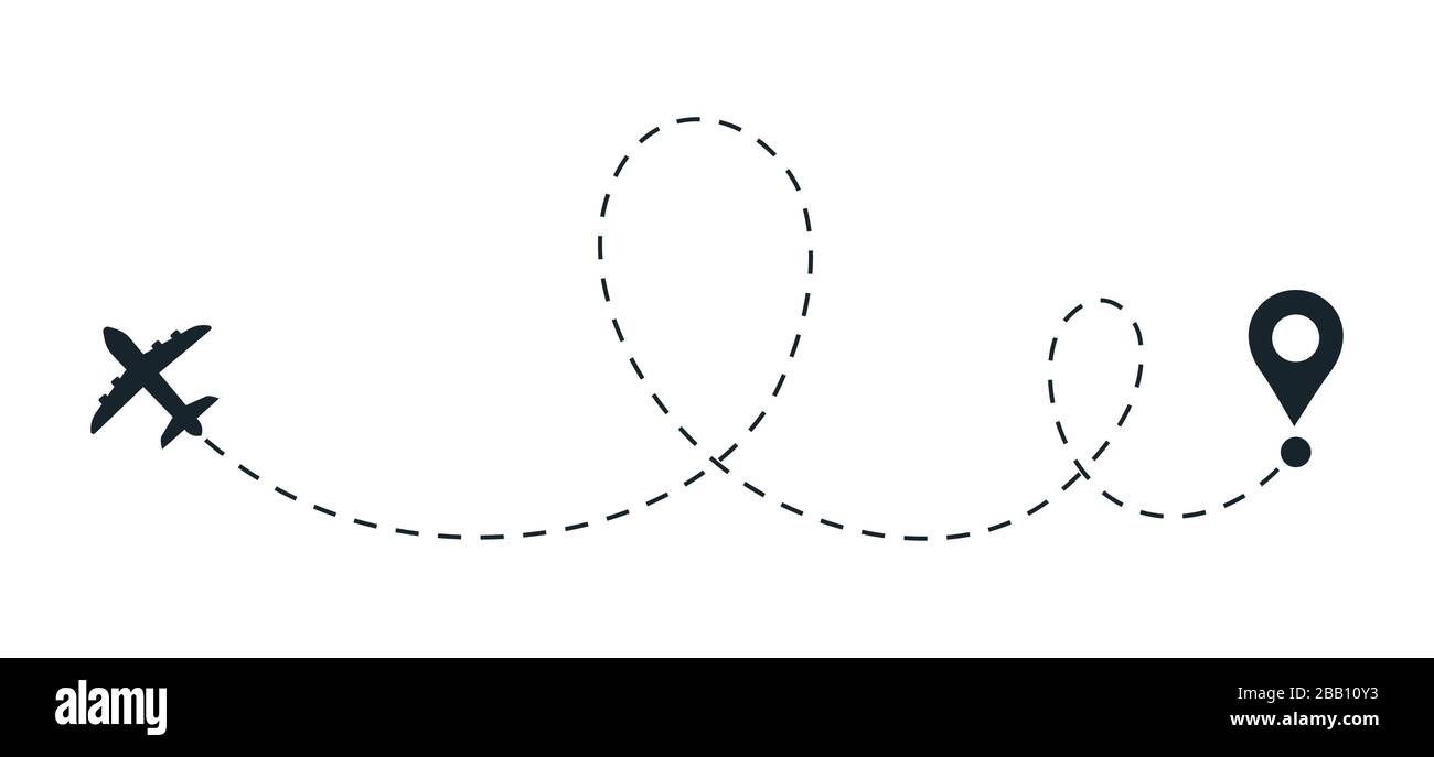 Plane travel line. Vector flight route path. Aircraft fly trace ...