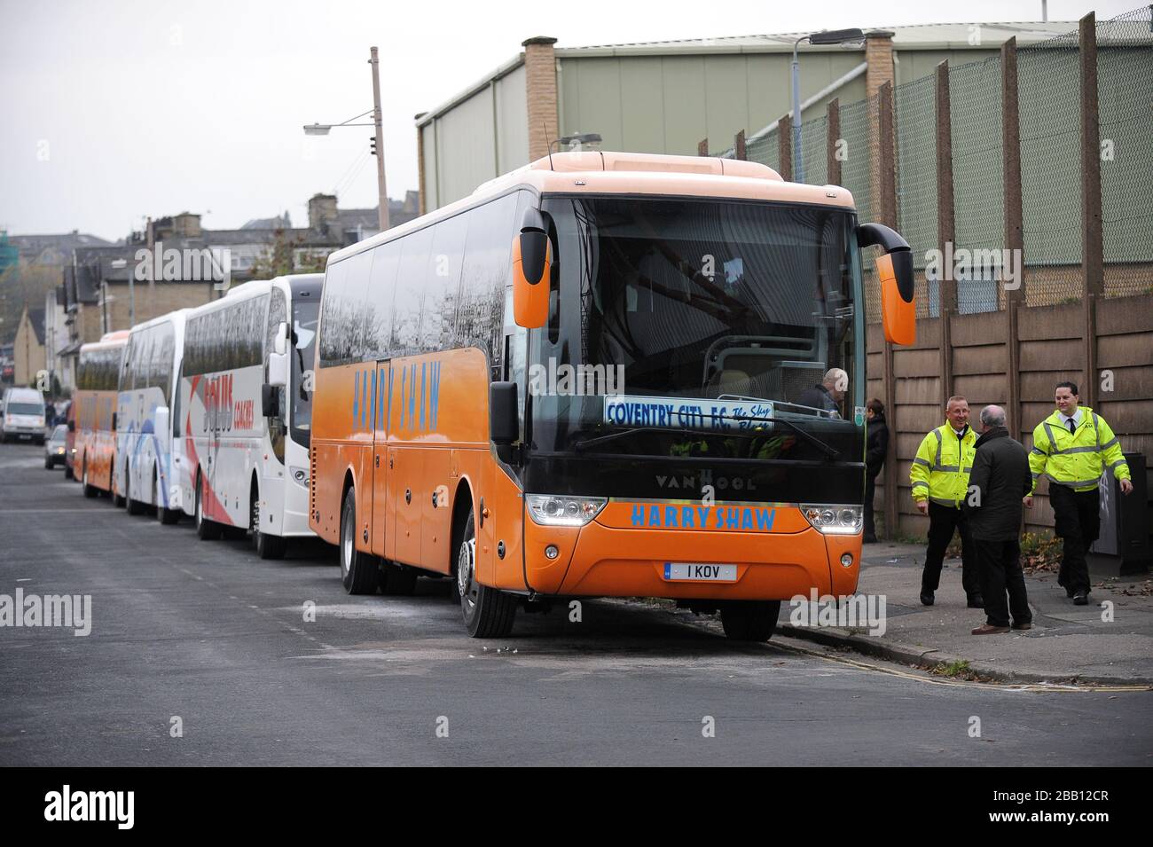 Coventry City coaches lined up outside the Coral Windows Stadium Stock ...