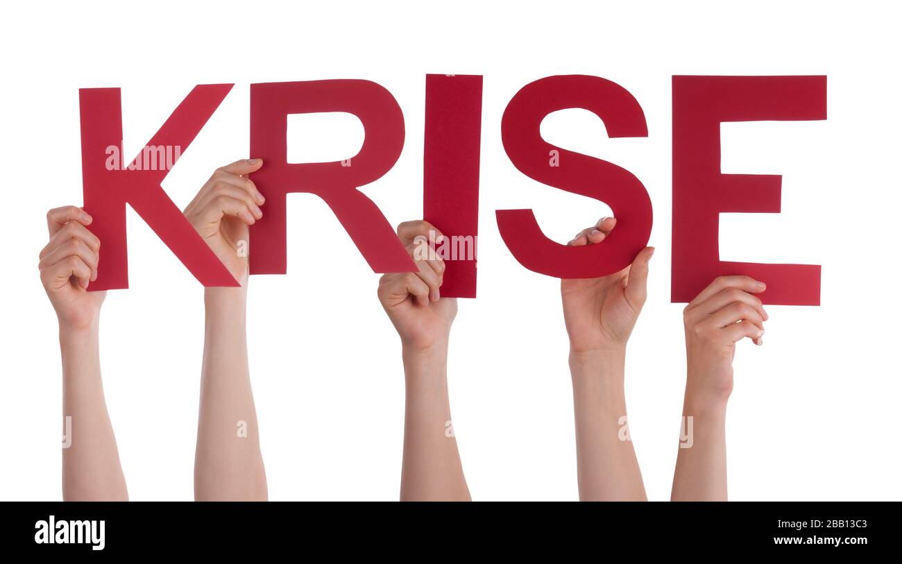 People Hands Holding Word Krise Means Crisis, Isolated Background Stock ...