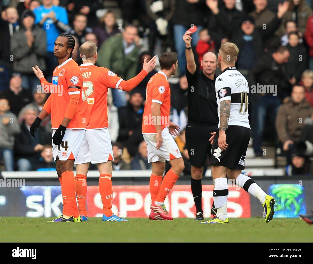 Blackpool's Neal Bishop is sent off by referee Andy Haines Stock Photo ...